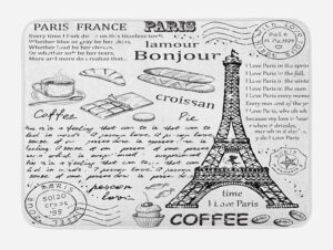 nichpedr paris traditional famous parisian elements bonjour croissan coffee eiffel tower entrance way rugs doormats soft non-slip washable bath rugs floor mats for home bathroom kitchen 16x24 inch