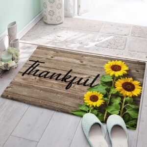 bathroom rugs farmhouse wood grain sunflower positive sayings indoor doormat bath rugs non slip, washable cover floor rug absorbent carpets floor mat home decor for kitchen (16x24)