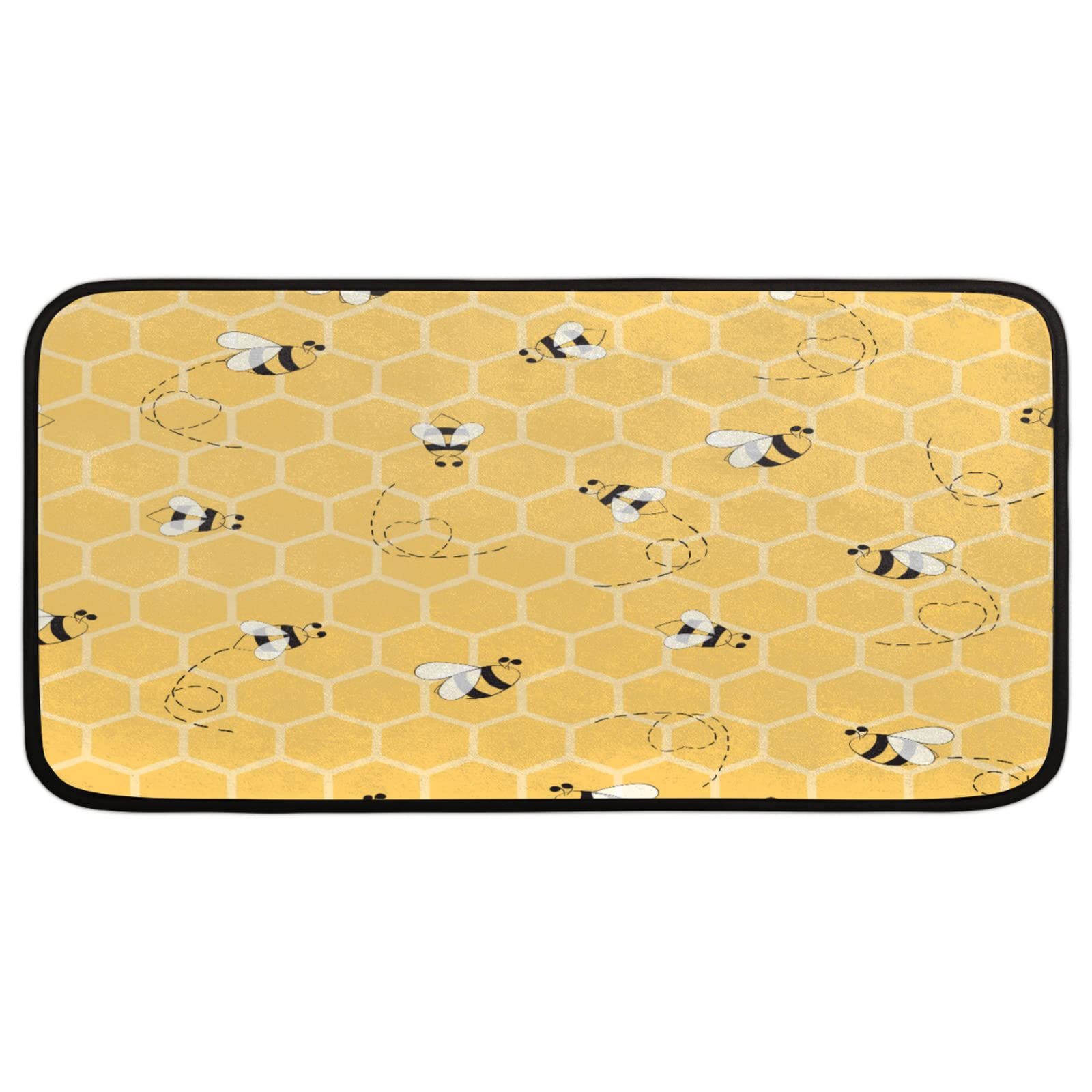 TropicalLife Honey Bees Kitchen Rug, Kitchen Mat 39" x 20" Non-Slip Cushioned Anti-Fatigue Floor Mat Washable Waterproof Bathroom Mat Doormat for Kitchen Floor Sink Laundry