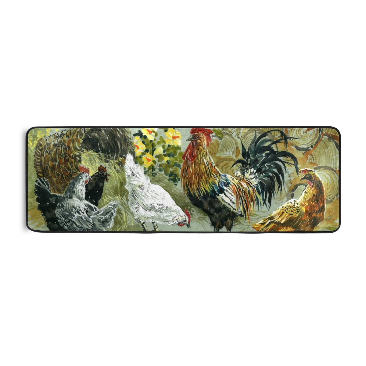 Rooster Runner Rug, Hen Vintage Rural Life Bath Rug Non-Slip Soft Kitchen Mat Doormat Large Runner Carpet 72" X 24"