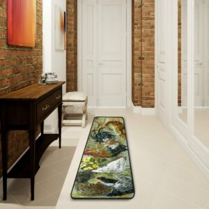 Rooster Runner Rug, Hen Vintage Rural Life Bath Rug Non-Slip Soft Kitchen Mat Doormat Large Runner Carpet 72" X 24"