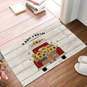 doormat bath rugs non slip red truck yellow sunflower vintage retro farm wood board washable cover floor rug absorbent carpets floor mat home decor for kitchen bathroom bedroom (16x24)