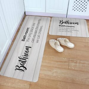 black bath rules on wooden stripes kitchen rugs and mats 2 pieces set, vintage bathroom decor non slip floor mat for sink, cushioned anti-fatigue comfort mat for kitchen (16"x24"+16"x47")