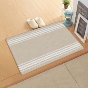 country rustic stripes antifatigue kitchen bath door mat cushioned runner rug,washable welcome floor sink mat,khaki white geometric line luxurious art waterproof comfort standing doormat,24"x36"