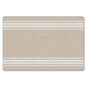 Country Rustic Stripes Antifatigue Kitchen Bath Door Mat Cushioned Runner Rug,Washable Welcome Floor Sink Mat,Khaki White Geometric Line Luxurious Art Waterproof Comfort Standing Doormat,24"x36"