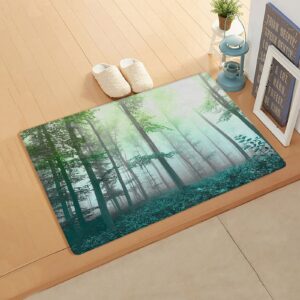 ombre green misty nature forest tree fog antifatigue kitchen bath door mat cushioned runner rug,washable welcome floor sink mat,forest fantasy fog magic woodland comfort standing doormat,24"x36"