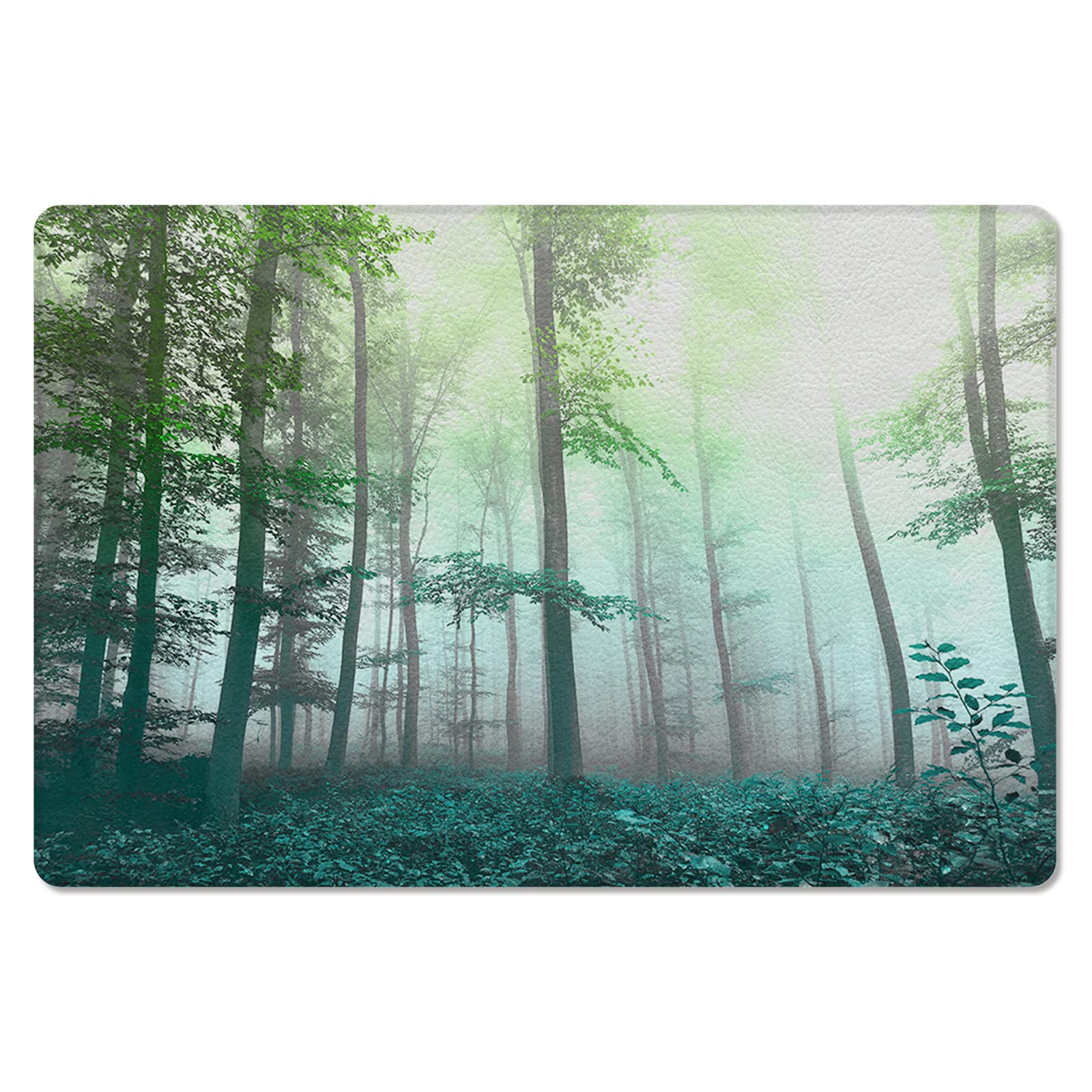 Ombre Green Misty Nature Forest Tree Fog Antifatigue Kitchen Bath Door Mat Cushioned Runner Rug,Washable Welcome Floor Sink Mat,Forest Fantasy Fog Magic Woodland Comfort Standing Doormat,24"x36"