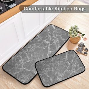 BOENLE Dark Gray Marble Kitchen Rugs and Mats Non Skid Washable Kitchen Rug Set 2 Piece Carpet Ergonomic Comfort Standing Mat for Kitchen,Bathroom, Laundry