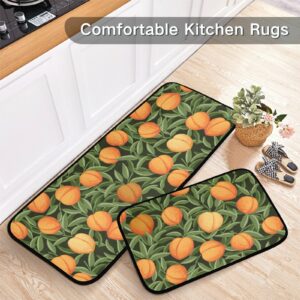 ALAZA Peaches Green Leaves Kitchen Rug Set, 2 Piece Set, Non-Slip Floor Mat for Living Room Bedroom Dorm Home Decor, 19.7 x 27.6 Inch + 19.7 x 47.2 Inch