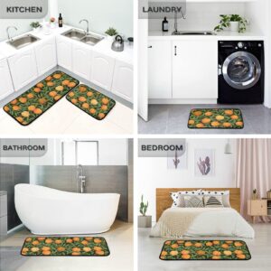 ALAZA Peaches Green Leaves Kitchen Rug Set, 2 Piece Set, Non-Slip Floor Mat for Living Room Bedroom Dorm Home Decor, 19.7 x 27.6 Inch + 19.7 x 47.2 Inch