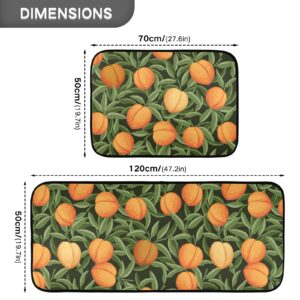 ALAZA Peaches Green Leaves Kitchen Rug Set, 2 Piece Set, Non-Slip Floor Mat for Living Room Bedroom Dorm Home Decor, 19.7 x 27.6 Inch + 19.7 x 47.2 Inch