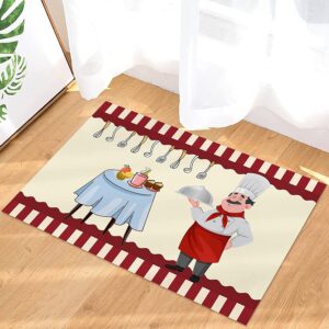 Low-Profile Doormats 16x24in, Absorbent Cushioned Kitchen Door Mat Rug for Living Room Bathroom&Stand-up Desks, Cheerful Chef Kitchen Decor and Accessories on Red Buffalo Check Plaid Entryway Carpet