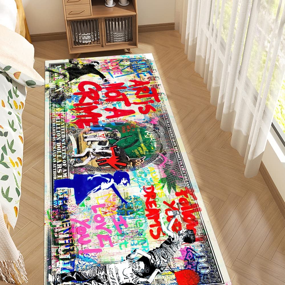 GUBIYU Modern Abstract Area Rugs Runner for Living Room Kitchen Bedroom Abstract Art Graffiti Rugs Inspirational Words in Bathroom Rug Stain Resistant Carpet Mat Pad Rectangular Home Decor 23.6"x59"