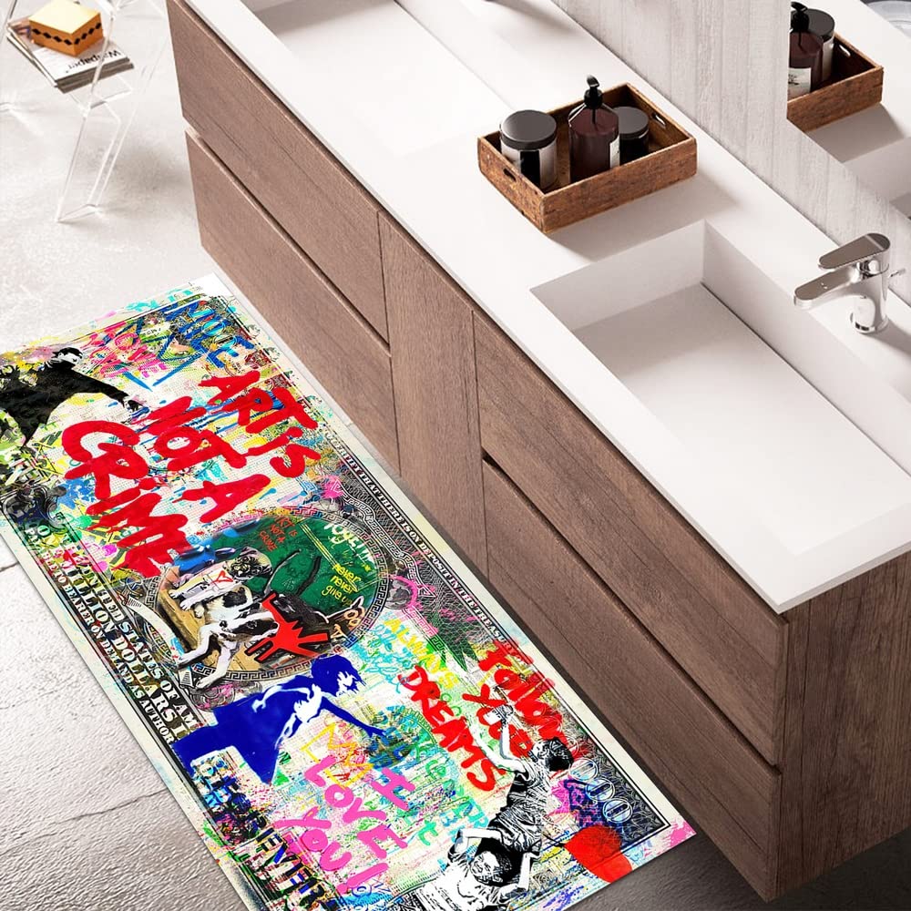 GUBIYU Modern Abstract Area Rugs Runner for Living Room Kitchen Bedroom Abstract Art Graffiti Rugs Inspirational Words in Bathroom Rug Stain Resistant Carpet Mat Pad Rectangular Home Decor 23.6"x59"