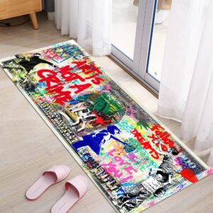 GUBIYU Modern Abstract Area Rugs Runner for Living Room Kitchen Bedroom Abstract Art Graffiti Rugs Inspirational Words in Bathroom Rug Stain Resistant Carpet Mat Pad Rectangular Home Decor 23.6"x59"