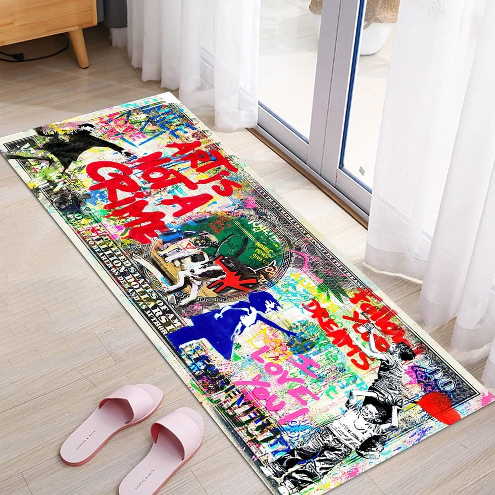 GUBIYU Modern Abstract Area Rugs Runner for Living Room Kitchen Bedroom Abstract Art Graffiti Rugs Inspirational Words in Bathroom Rug Stain Resistant Carpet Mat Pad Rectangular Home Decor 23.6"x59"