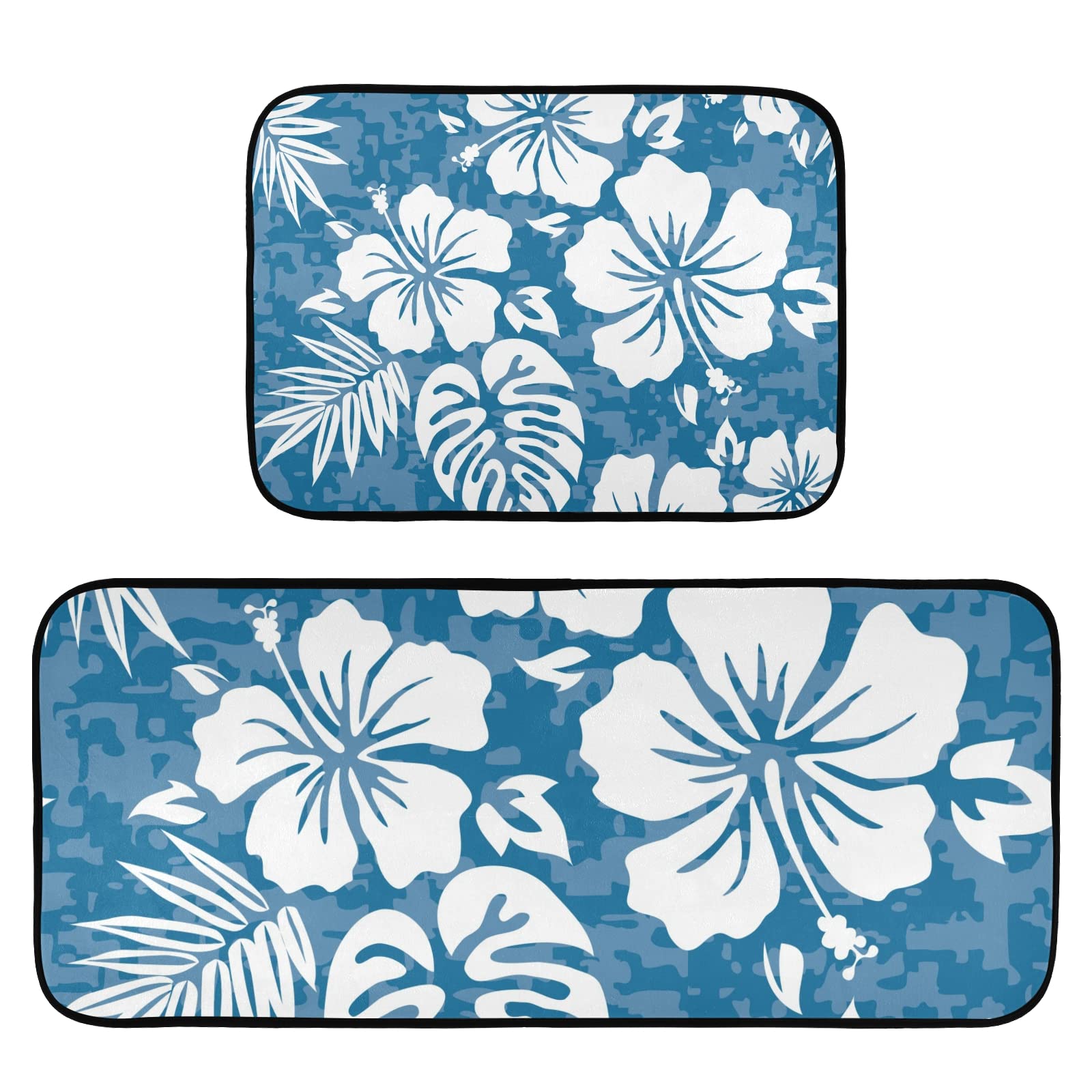 J JOYSAY Aloha Hawaiian Floral Kitchen Rugs and Mat 2 Pieces Set Cushioned Anti Fatigue Kitchen Mat Non Slip Floor Rug Washable Farmhouse Decor for Kitchen Floor Home Office Laundry