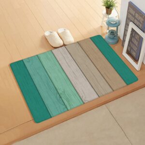 retro turquoise brown antifatigue kitchen bath door mat cushioned runner rug,washable welcome floor sink mat,rustic farm gradient wood grain waterproof & non-slip comfort standing doormat,18"x30"