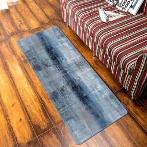 Blue Art Modern Abstract Antifatigue Kitchen Bath Door Mat Cushioned Runner Rug,Washable Welcome Floor Sink Mat,Paint Farmhouse Style Waterproof & Non-Slip Comfort Standing Doormat for Kitchen,24"x36"