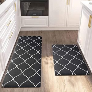 turtingas kitchen cushioning anti fatigue mat [2 pcs], comfort standing rug, non-slip waterproof heavy duty pvc ergonomic foam rug, thick mat set for kitchen, office, sink, laundry room black