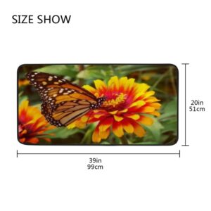 Long Kitchen Rugs Non Slip Washable Bath Mat Kitchen Runner Rug Monarch Butterfly Flower Water Absorption Quick Drying Anti Fatigue Comfort Flooring Carpet 39 x 20 inch