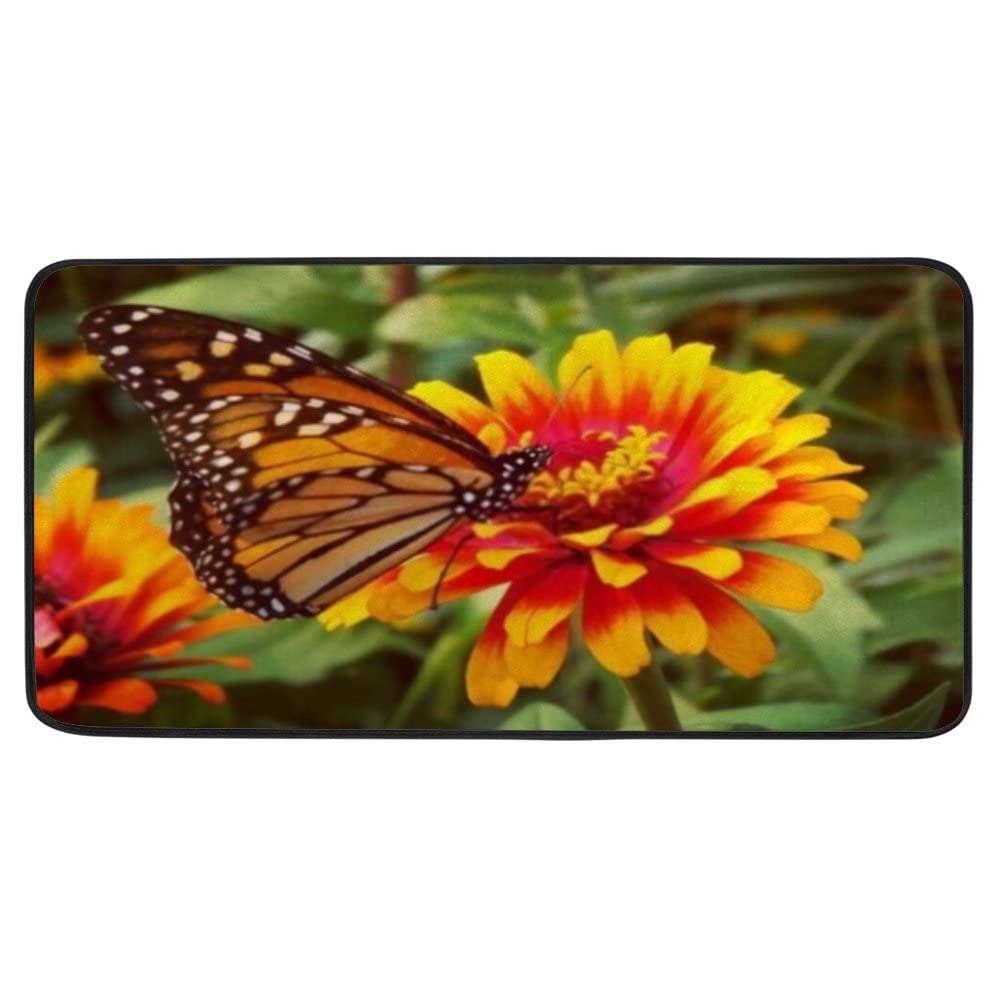 Long Kitchen Rugs Non Slip Washable Bath Mat Kitchen Runner Rug Monarch Butterfly Flower Water Absorption Quick Drying Anti Fatigue Comfort Flooring Carpet 39 x 20 inch