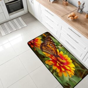 Long Kitchen Rugs Non Slip Washable Bath Mat Kitchen Runner Rug Monarch Butterfly Flower Water Absorption Quick Drying Anti Fatigue Comfort Flooring Carpet 39 x 20 inch