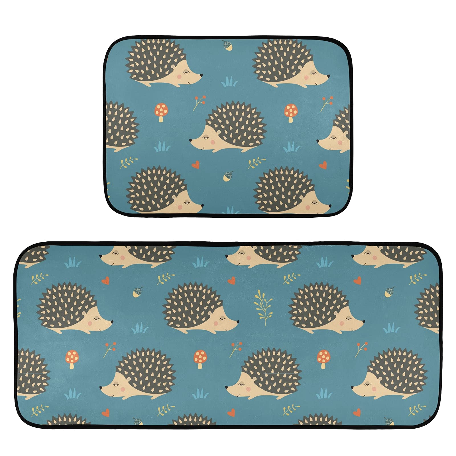 Hedgehogs Kitchen Mat Set of 2 Kitchen Rug Set Washable Non Slip Cushioned Memory Foam Kitchen Runner Rugs and Mats Comfort Standing Mat for Office Desk Sink Laundry Home Decor