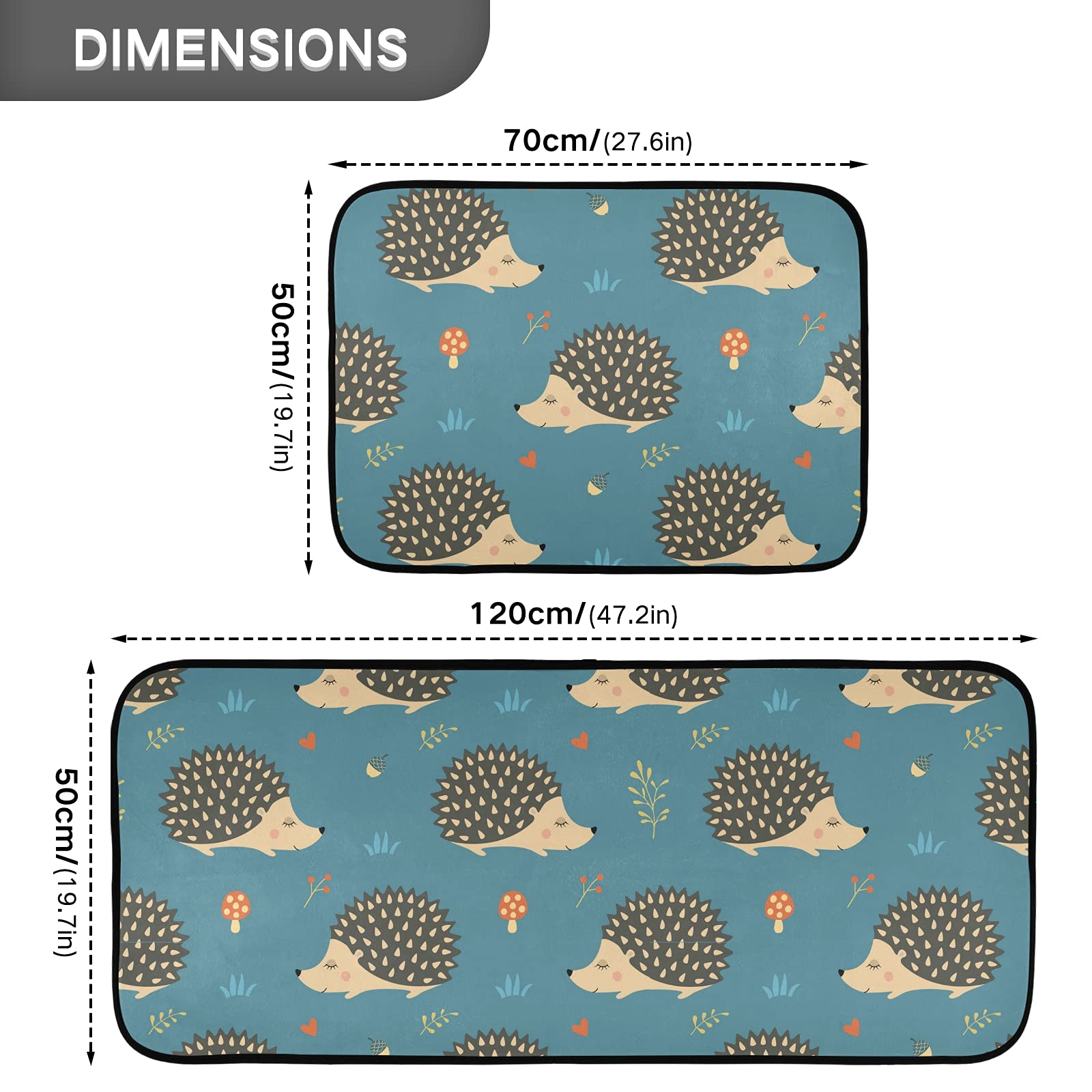 Hedgehogs Kitchen Mat Set of 2 Kitchen Rug Set Washable Non Slip Cushioned Memory Foam Kitchen Runner Rugs and Mats Comfort Standing Mat for Office Desk Sink Laundry Home Decor