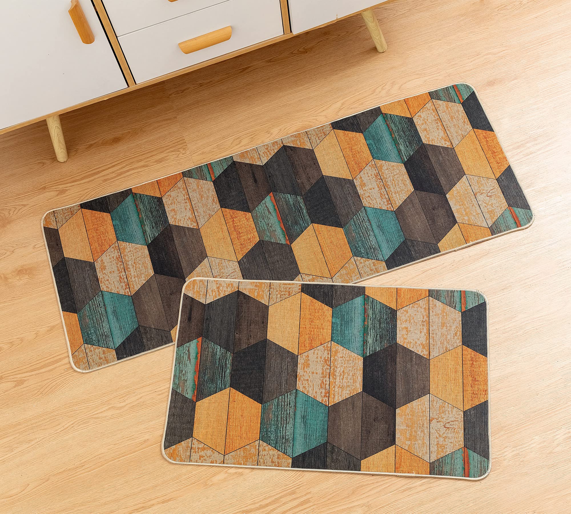 Kitchen Mat Set - Non Skid Kitchen Rugs and Mats Anti Fatigue Kitchen Floor Mats Rubber Back Absorbent Washable Kitchen Rug Set 2 Piece 17''x29''+17''x47'' LISIBOOO