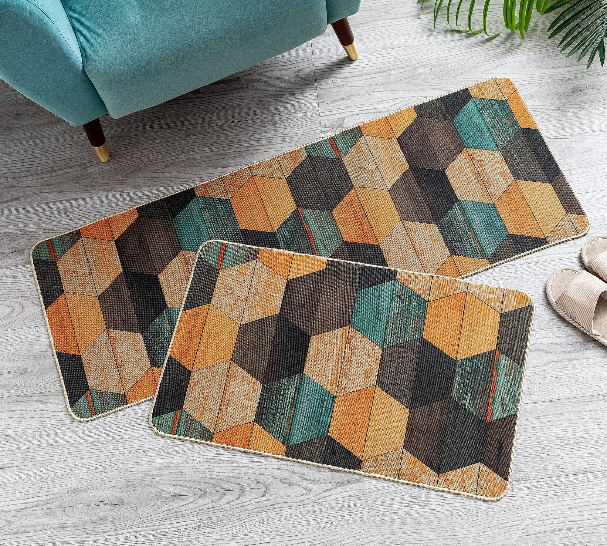 Kitchen Mat Set - Non Skid Kitchen Rugs and Mats Anti Fatigue Kitchen Floor Mats Rubber Back Absorbent Washable Kitchen Rug Set 2 Piece 17''x29''+17''x47'' LISIBOOO