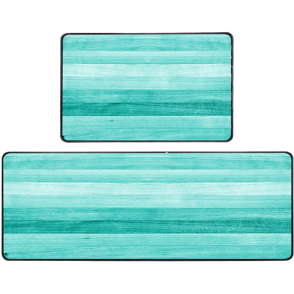 TOMWISH Teal Kitchen Rugs Turquoise Kitchen Mat Non Slip Kitchen Rug Teal Turquoise Green Painted 2 Pieces Kitchen Rug Set 17"X48"+17"X24" Outdoor Kitchen Rug Mat for Home Office Sink Laundry Desk