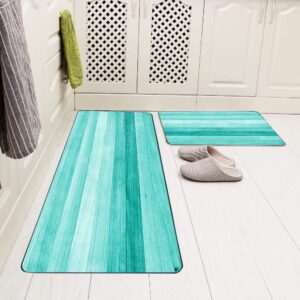 TOMWISH Teal Kitchen Rugs Turquoise Kitchen Mat Non Slip Kitchen Rug Teal Turquoise Green Painted 2 Pieces Kitchen Rug Set 17"X48"+17"X24" Outdoor Kitchen Rug Mat for Home Office Sink Laundry Desk