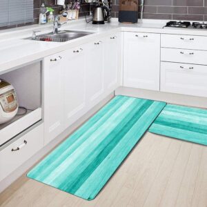 TOMWISH Teal Kitchen Rugs Turquoise Kitchen Mat Non Slip Kitchen Rug Teal Turquoise Green Painted 2 Pieces Kitchen Rug Set 17"X48"+17"X24" Outdoor Kitchen Rug Mat for Home Office Sink Laundry Desk