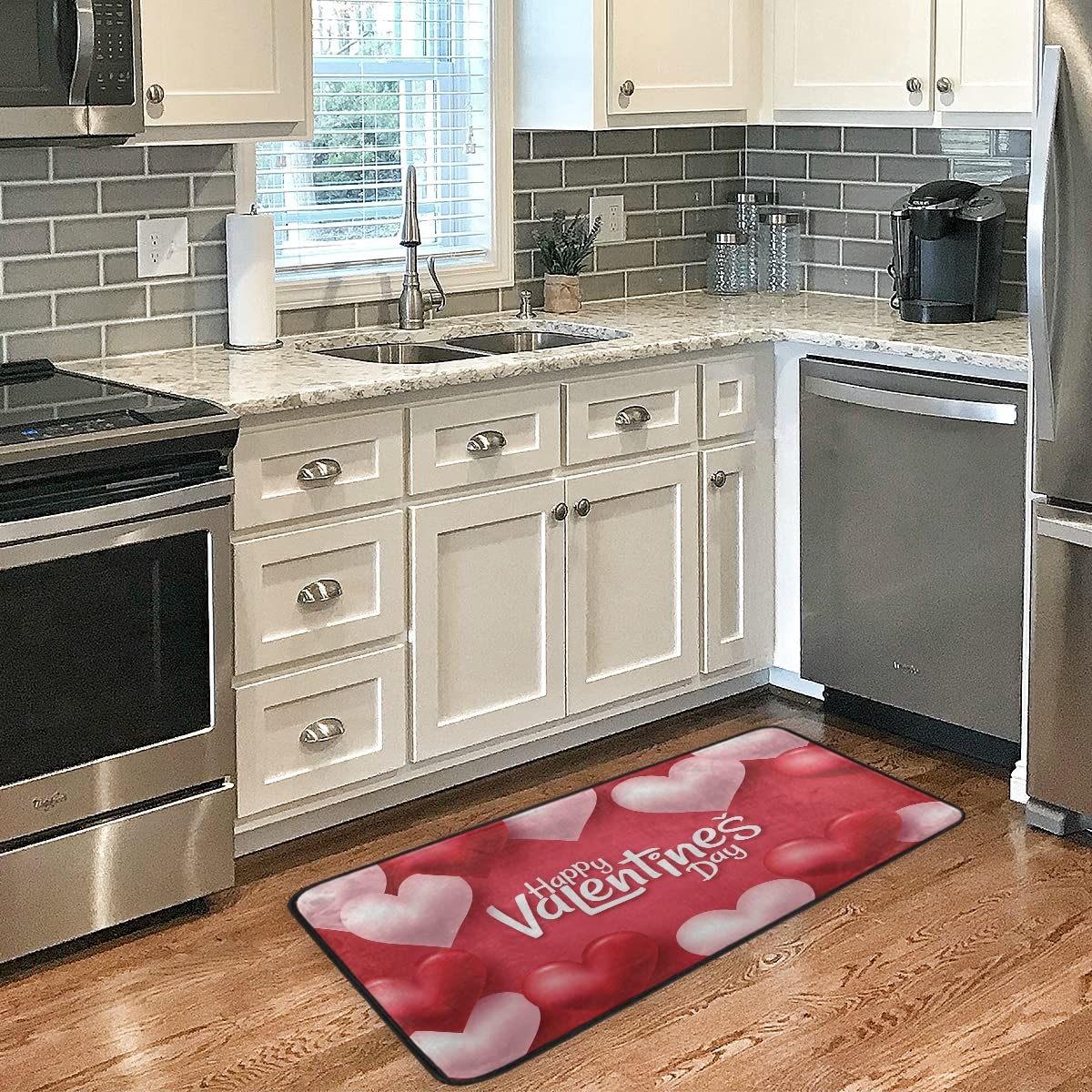 Valentines Day Hearts Kitchen Rugs Non-Slip Pink Hearts Kitchen Mats 39 x 20 Inches Bath Runner Rug Doormats Area Mat Rugs Carpet Cushioned Mat for Home Decor