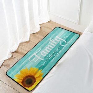 Teal Turquoise Green Wooden Sunflowers Kitchen Rugs Non Slip Family Kitchen Mats Bath Rug livingroom Doormats for Home Decor, Washable, 39 x 20 Inch