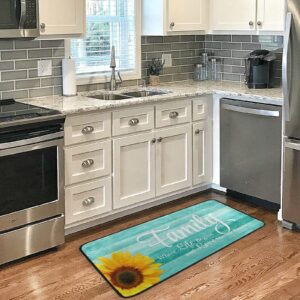 Teal Turquoise Green Wooden Sunflowers Kitchen Rugs Non Slip Family Kitchen Mats Bath Rug livingroom Doormats for Home Decor, Washable, 39 x 20 Inch