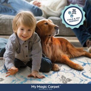 My Magic Carpet Washable Rug - Stain Resistant, Waterproof, Non-Slip - Pet & Family Friendly Machine Washable Indoor Rugs for Bedroom, Living Room, Kitchen, RV (Kalini Floral Natural, 2.5X7ft)