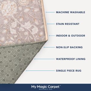 My Magic Carpet Washable Rug - Stain Resistant, Waterproof, Non-Slip - Pet & Family Friendly Machine Washable Indoor Rugs for Bedroom, Living Room, Kitchen, RV (Kalini Floral Natural, 2.5X7ft)