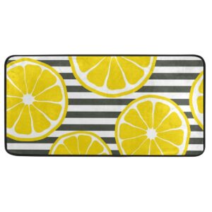 staytop fresh lemon black white stripes kitchen rugs kitchen mats polyester non slip washable cushioned mats antifatigue comfort floor mat doormat for kitchen washroom bedroom 39 x 20 inch