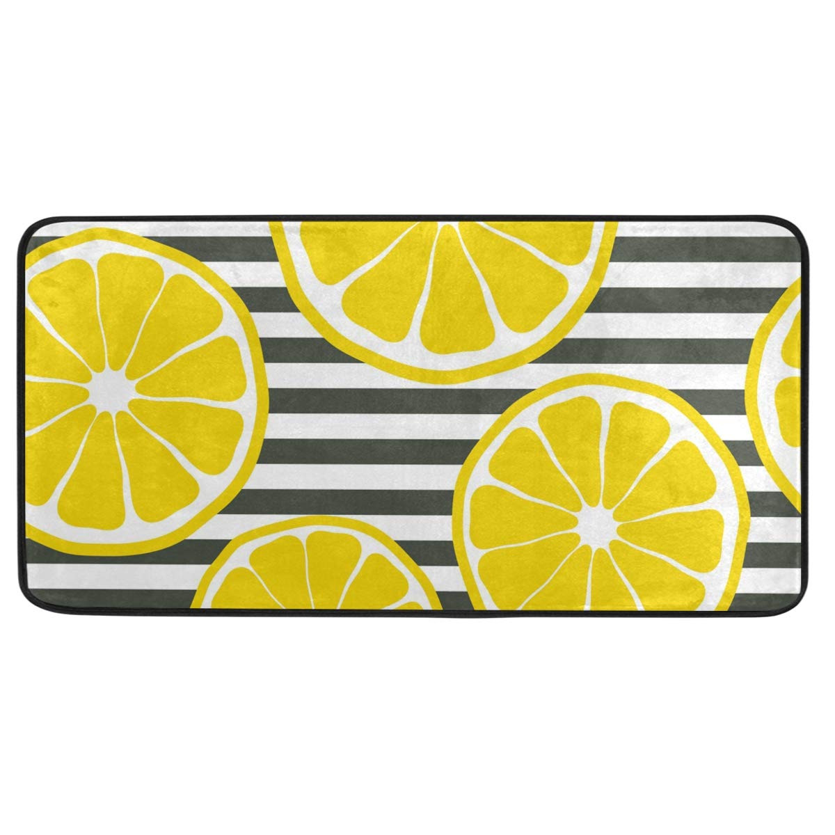 STAYTOP Fresh Lemon Black White Stripes Kitchen Rugs Kitchen Mats Polyester Non Slip Washable Cushioned Mats Antifatigue Comfort Floor Mat Doormat for Kitchen Washroom Bedroom 39 x 20 inch