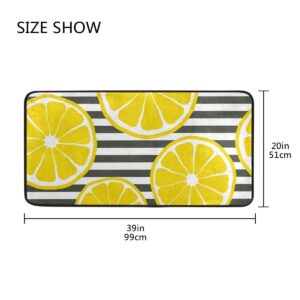 STAYTOP Fresh Lemon Black White Stripes Kitchen Rugs Kitchen Mats Polyester Non Slip Washable Cushioned Mats Antifatigue Comfort Floor Mat Doormat for Kitchen Washroom Bedroom 39 x 20 inch