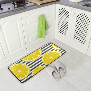 STAYTOP Fresh Lemon Black White Stripes Kitchen Rugs Kitchen Mats Polyester Non Slip Washable Cushioned Mats Antifatigue Comfort Floor Mat Doormat for Kitchen Washroom Bedroom 39 x 20 inch