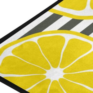 STAYTOP Fresh Lemon Black White Stripes Kitchen Rugs Kitchen Mats Polyester Non Slip Washable Cushioned Mats Antifatigue Comfort Floor Mat Doormat for Kitchen Washroom Bedroom 39 x 20 inch