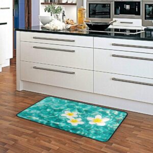 Kitchen Rugs Tropical Zen Plumeria Flower in Turquoise Water Non-Slip Kitchen Mats Bath Runner Rug Doormats Area Mat Rugs Carpet for Home Decor 39" X 20"