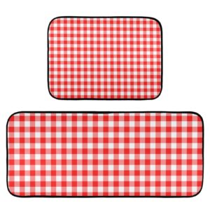 kigai kitchen rugs 2 piece waterproof non slip kitchen mat red & white checked kitchen rug set for sink office kitchen cafe, 19.7"x47.2"+19.7"x27.6"