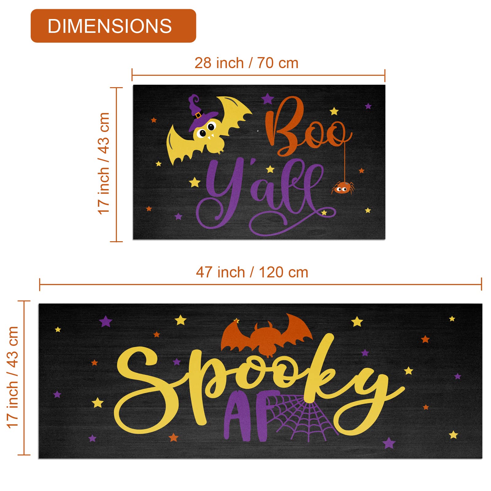 HOLVDENG Halloween Spooky Kitchen Mat Set of 2 Non Slip Thick Kitchen Rugs and Mats for Floor Comfort Standing Mats for Kitchen, Sink, Office, Laundry, 17"x47"+17"x28"