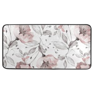 pink rose flower gray leaves kitchen rugs floor mat anti fatigue kitchen mats non skid washable bath rug runner doormats carpet sink mat home decor 39 x 20 inch