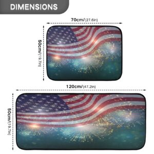 ALAZA American Flag 4th of July Firework 2 Piece Kitchen Rug Floor Mat Set Runner Rugs Non-Slip for Kitchen Laundry Office 20" x 28" + 20" x 48"