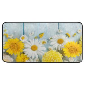 susiyo kitchen mat sunflower daisy on blue wooden kitchen rug mat anti-fatigue comfort floor mat non slip oil stain resistant easy to clean kitchen rug bath rug carpet for indoor outdoor doormat